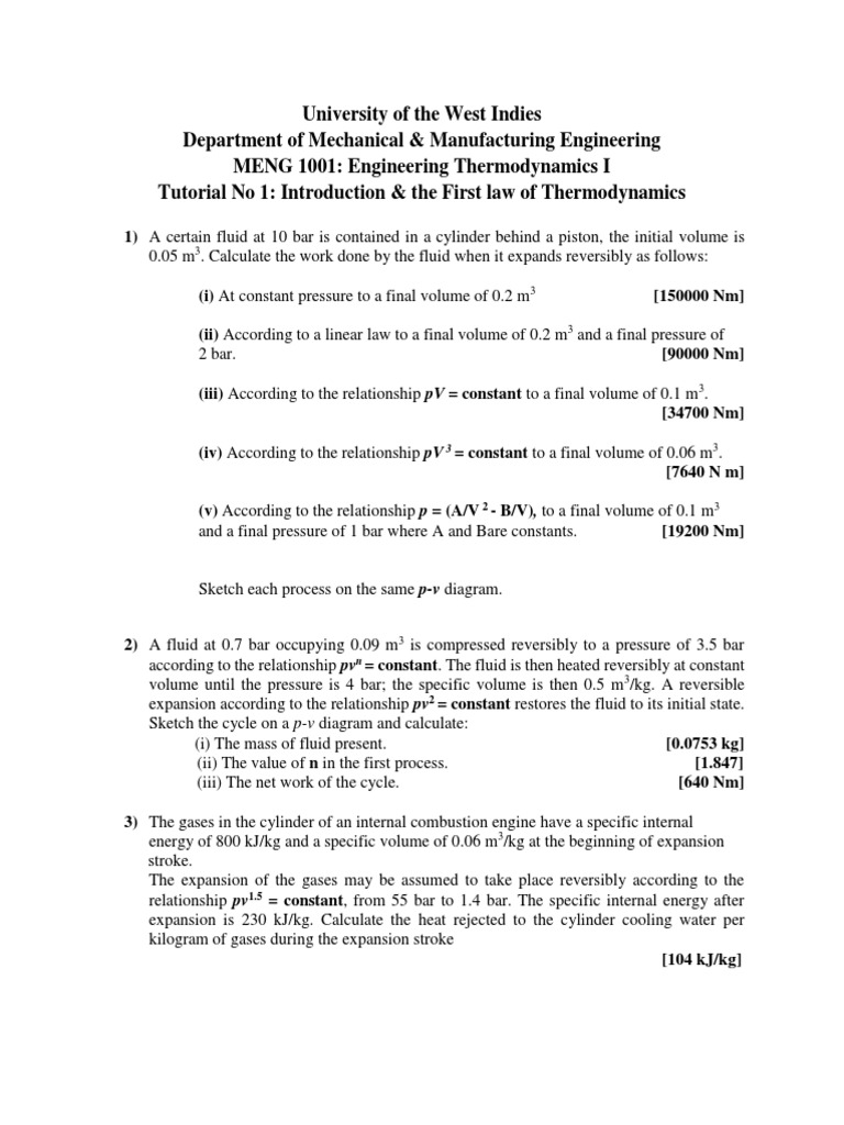 Thermodynamics I Tutorial: Work Calculations | PDF | Turbine | Enthalpy