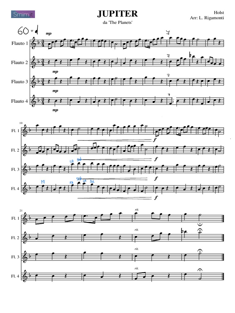 Jupiter: Flauto 1 | Download Free PDF | The Planets | Musical Compositions