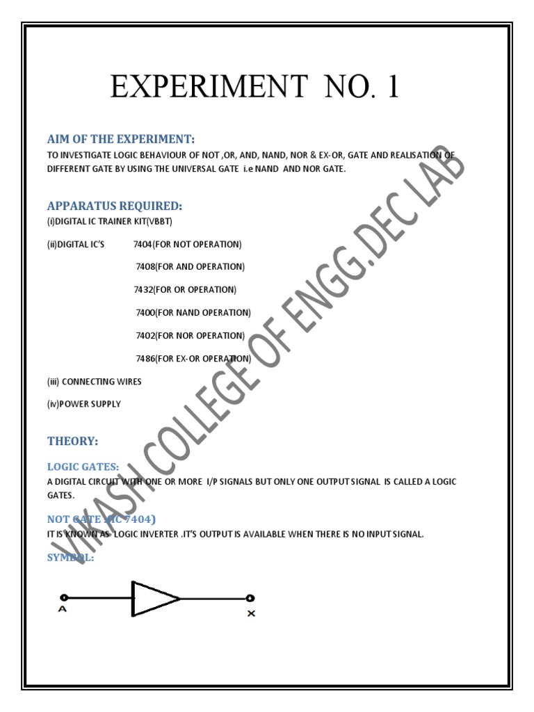 Logic Gates Experiment Overview | PDF | Logic Gate | Electricity