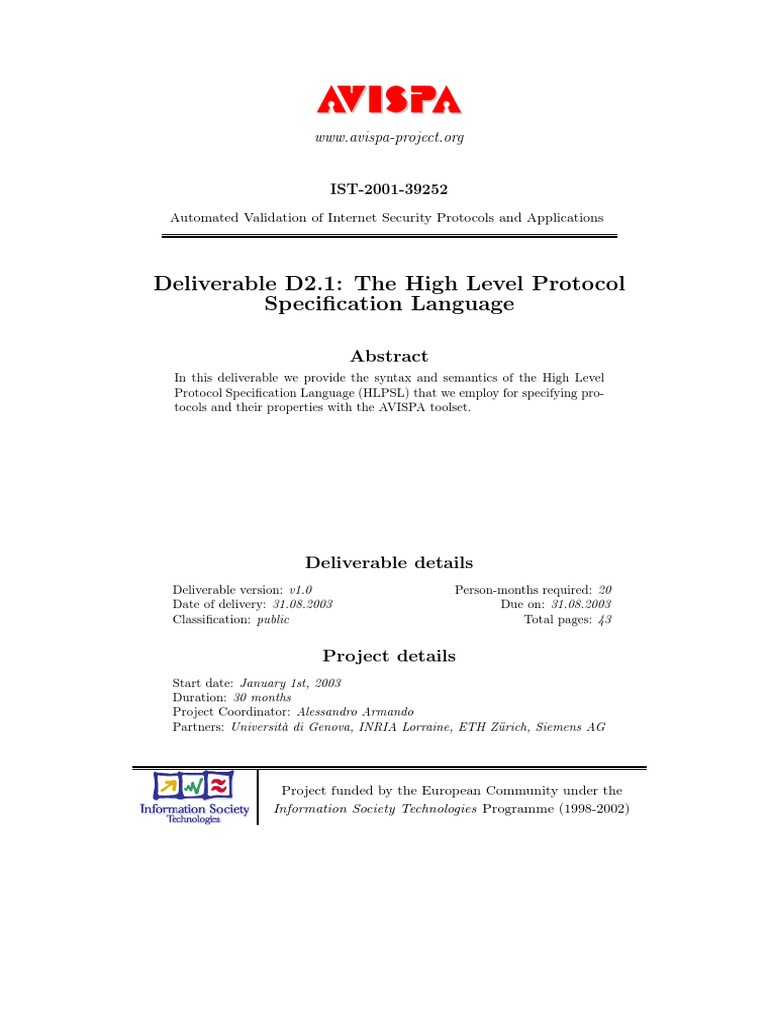 Deliverable D2.1: The High Level Protocol Specification Language | PDF ...