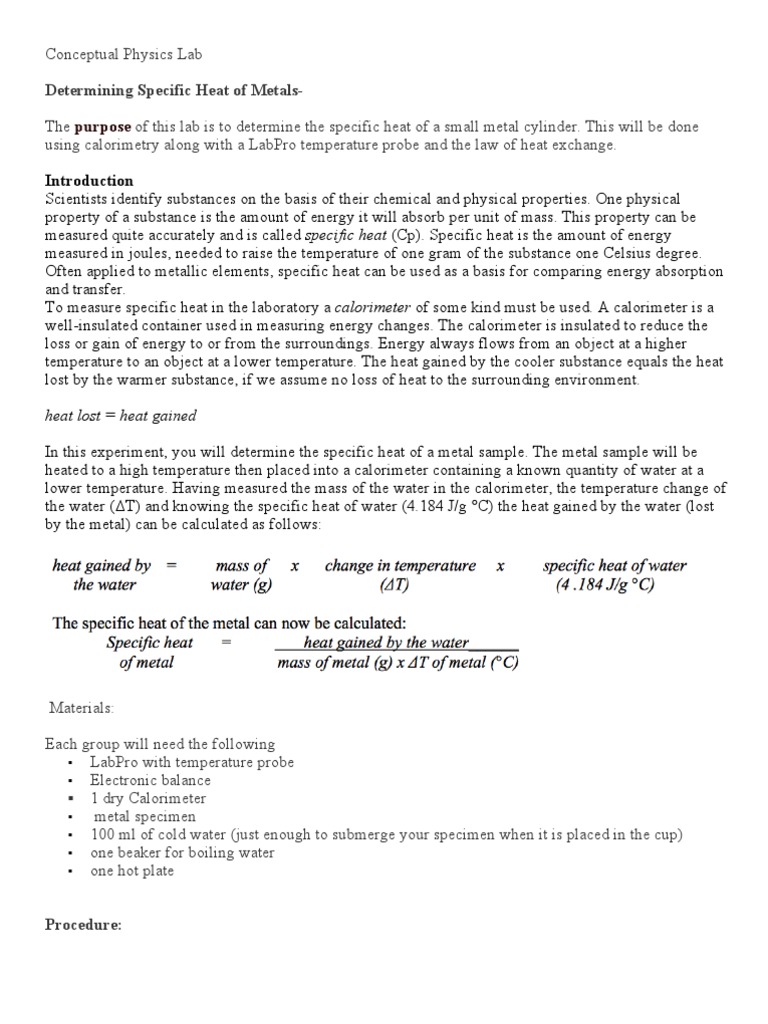 Specific Heat Lab | PDF | Heat | Heat Capacity