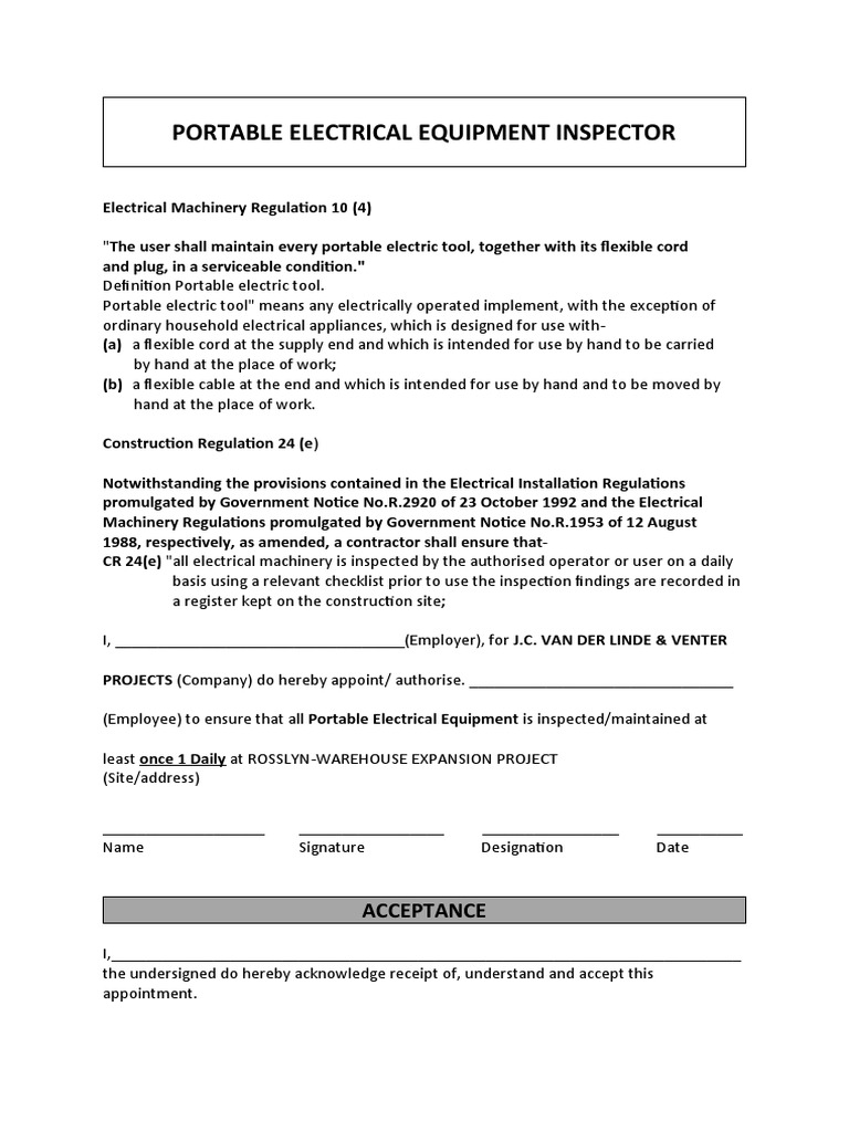 Portable Electrical Equipment Inspector | PDF