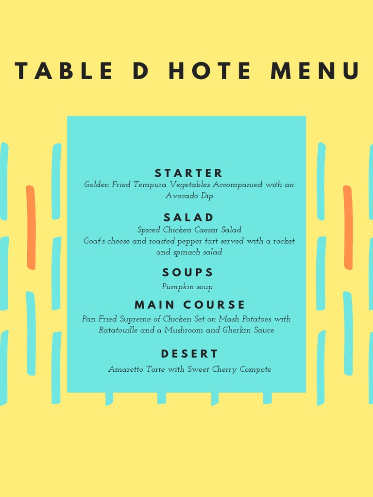 5 Course Table D'hote Menu | PDF