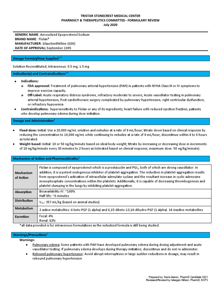 Flolan Drug Monograph - Munoz-3 | PDF | Heart Failure | Diseases And ...