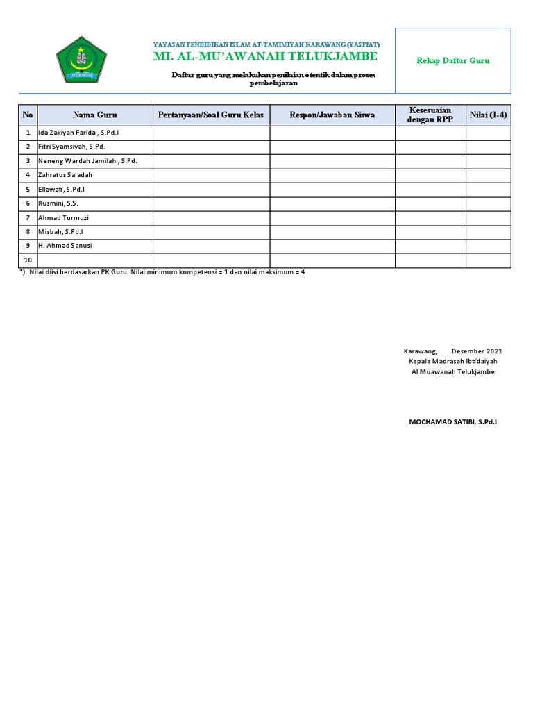 Format - EDM C4 - Daftar Guru Yang Melakukan Penilaian Otentik | PDF