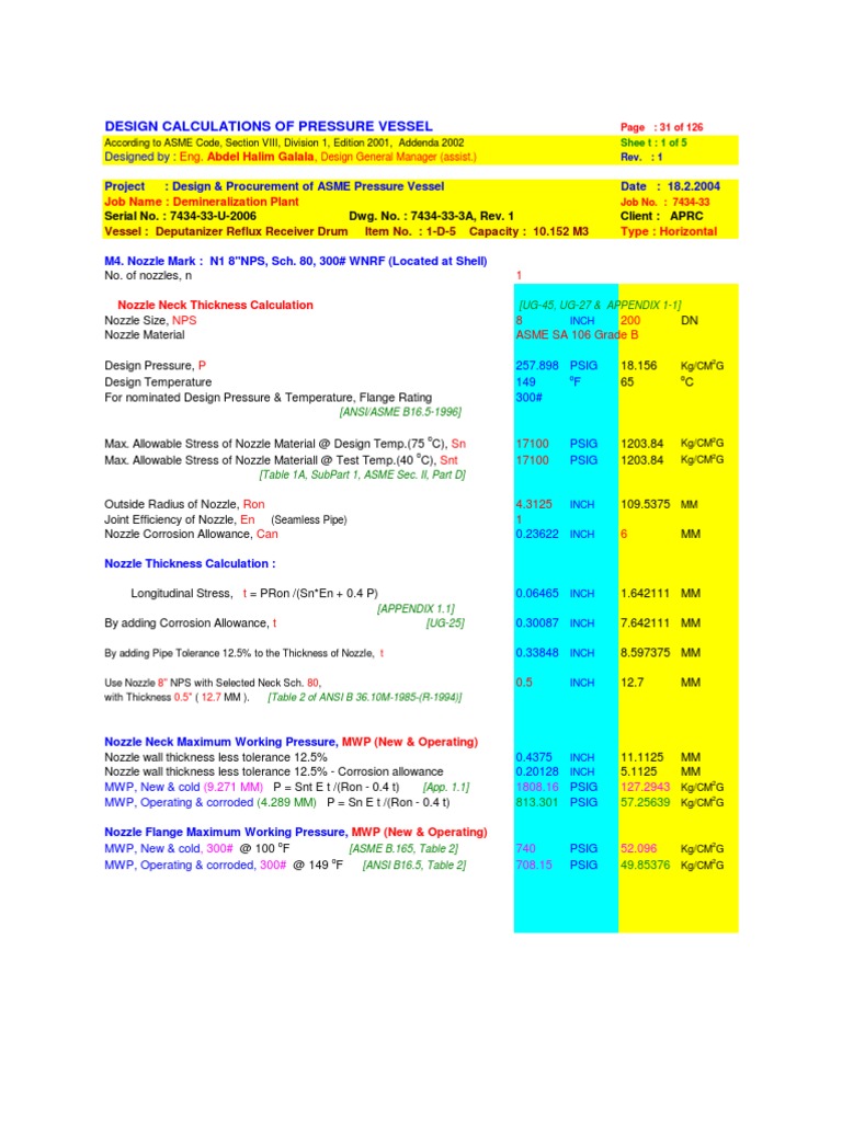 Nozzle Reinforcing Calculations For A Pressure Vessel Design - by Abdel Halim Galala | PDF ...