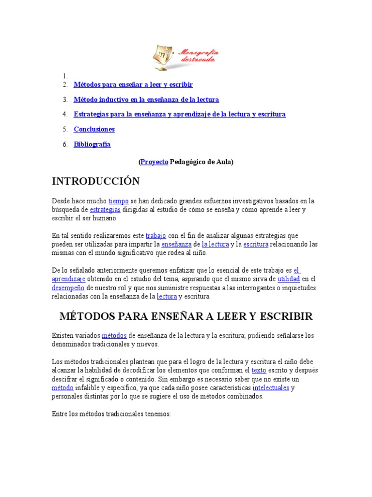 Métodos Para Enseñar A Leer Y Escribir Pdf Aprendizaje Procesos
