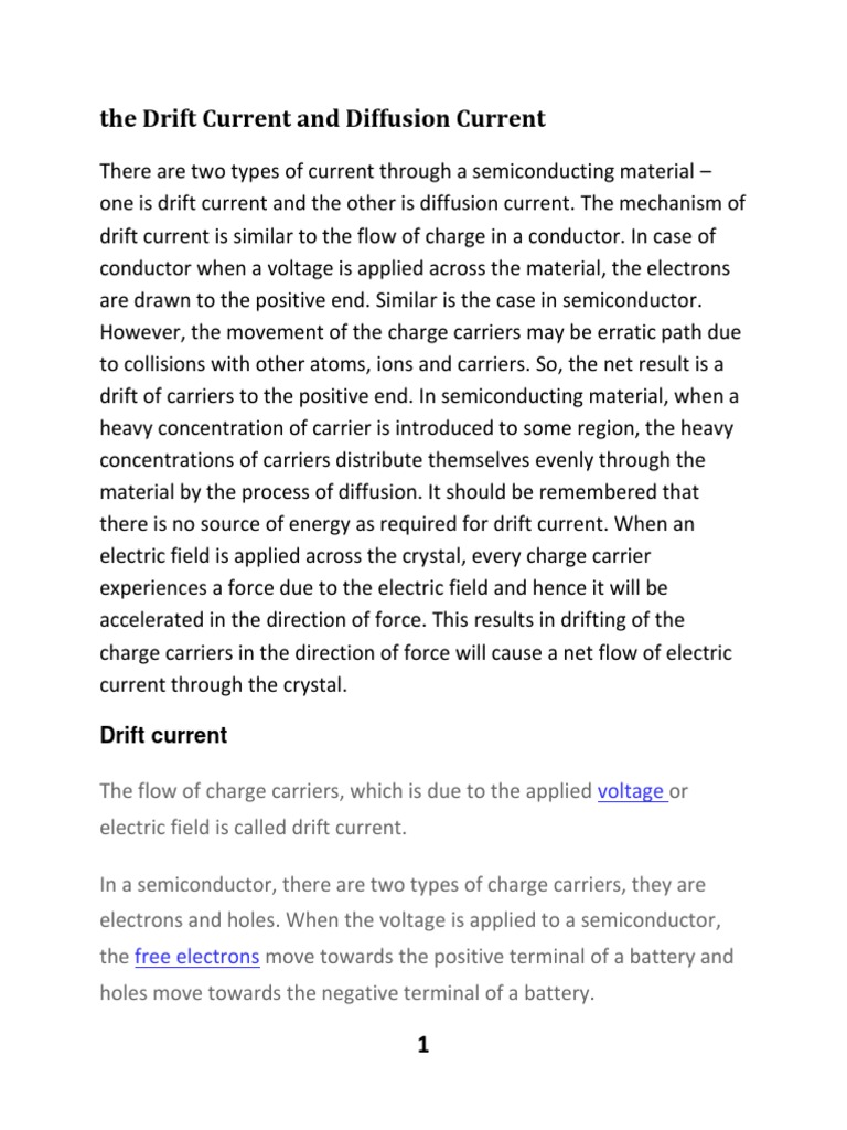Drift Current and Diffusion Current | PDF | Electric Current | Diffusion
