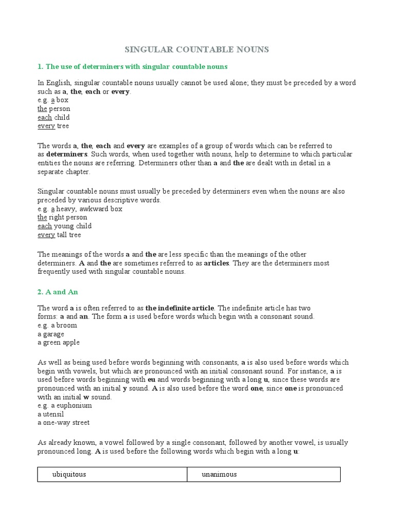 Singular Countable Nouns | PDF | Grammatical Number | Noun