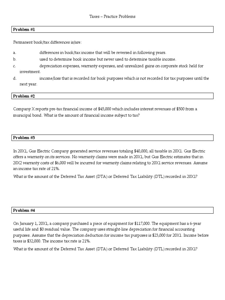 Taxes Practice Problems | PDF | Tax Expense | Deferred Tax