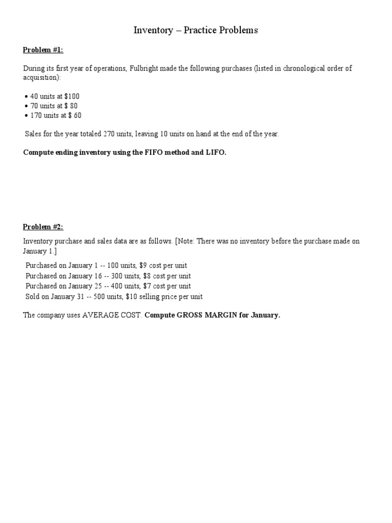 Inventory Practice Problems | PDF | Cost Of Goods Sold | Inventory