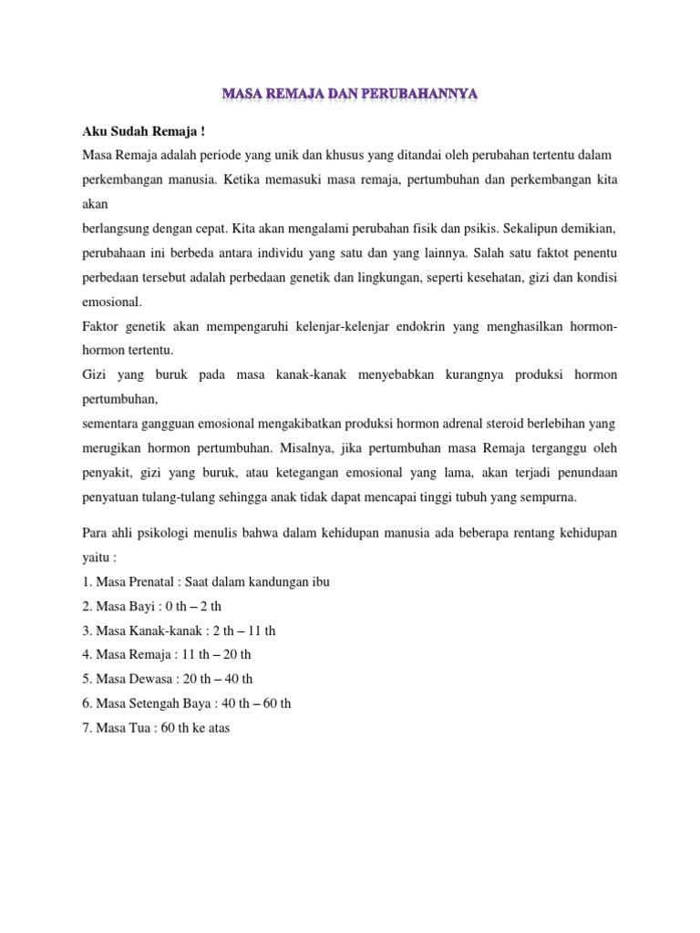 Masa Remaja Dan Perubahannya | PDF