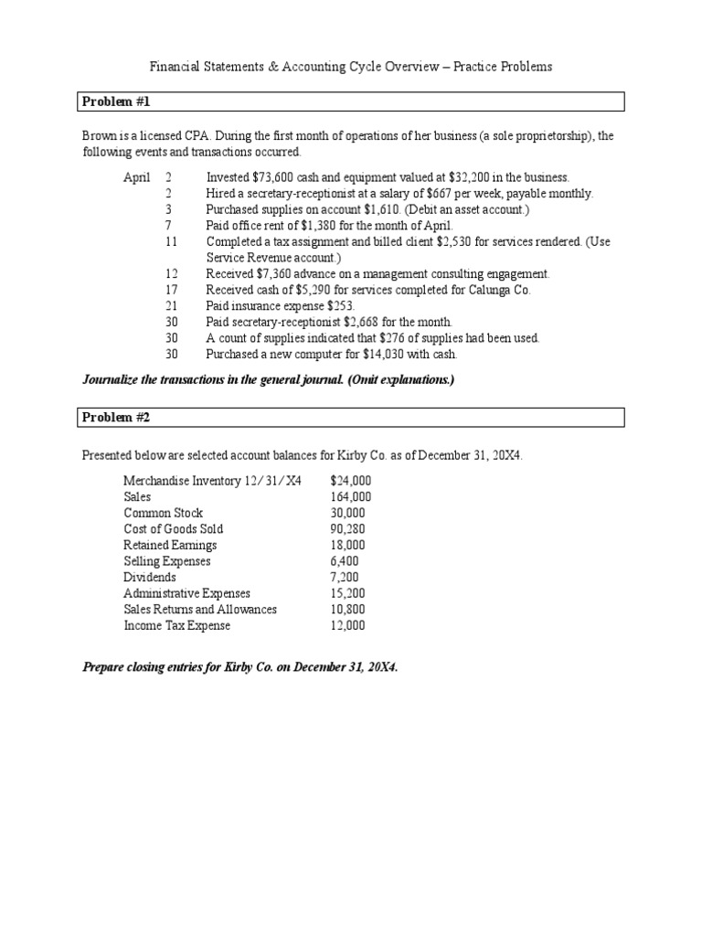 1 - Accounting Cycle Overview Practice Problems | PDF | Debits And ...