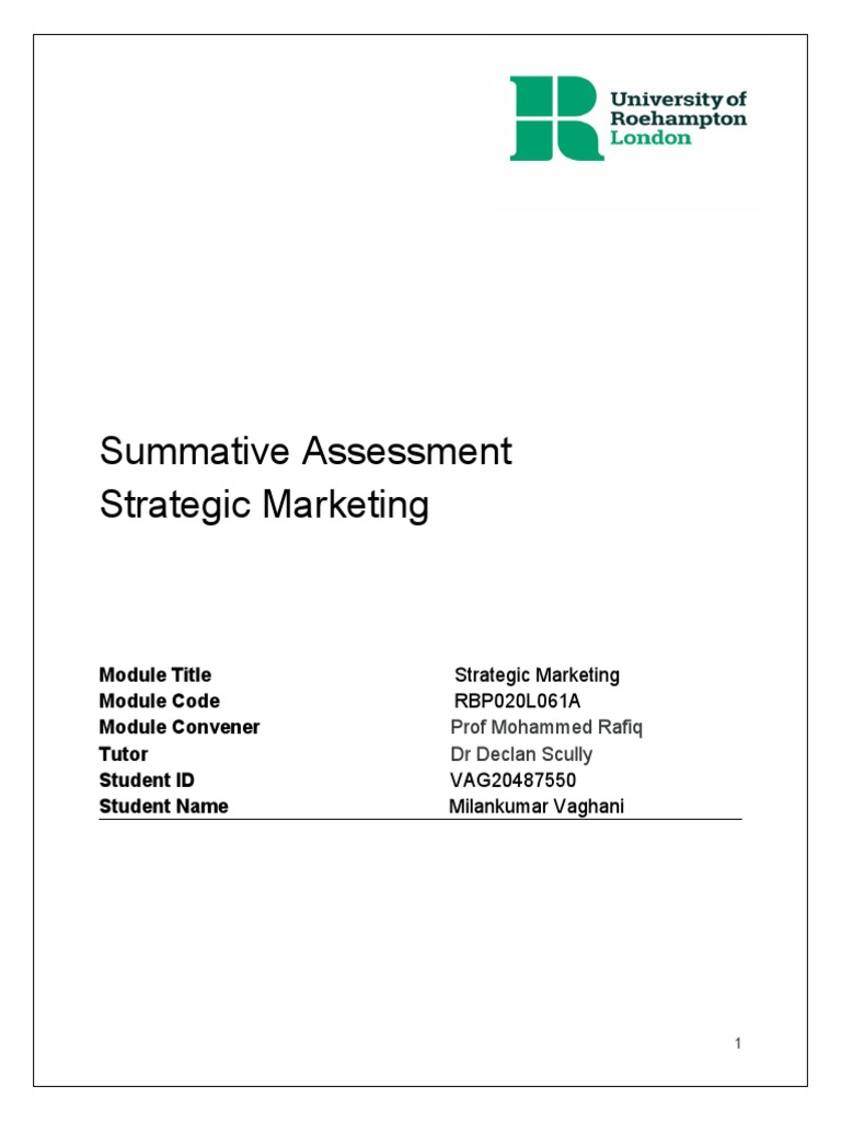 Summative Assessment Strategic Marketing: Module Title Module Code ...