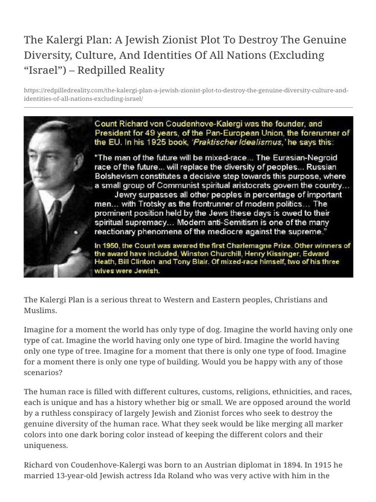 The Kalergi Plan, A Jewish Zionist Plot To Destroy The Genuine - Diversity, Culture, and ...