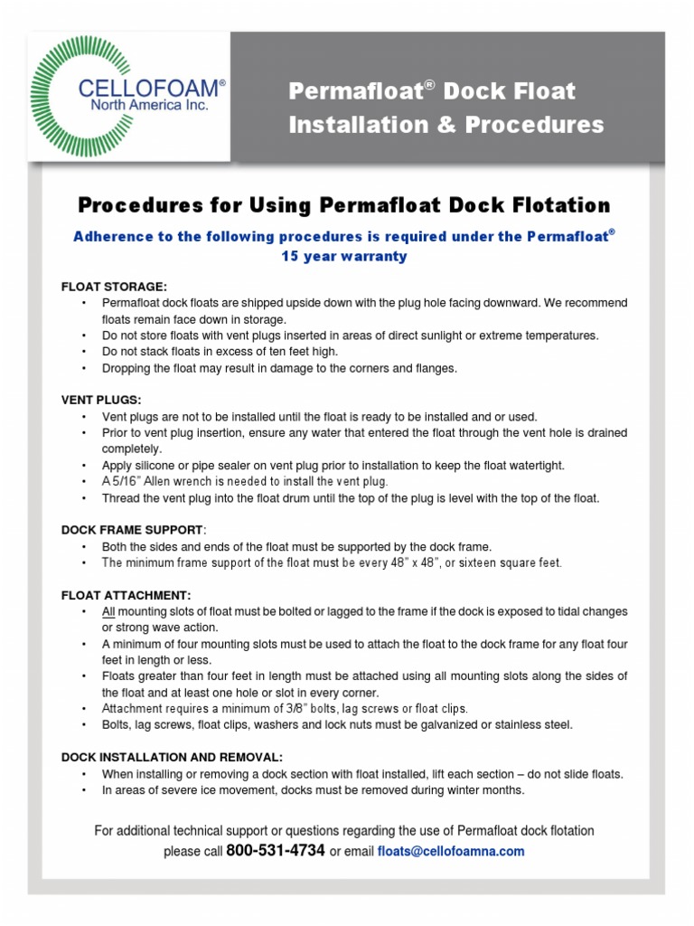 Permafloat Dock Float Installation & Procedures | PDF | Screw ...