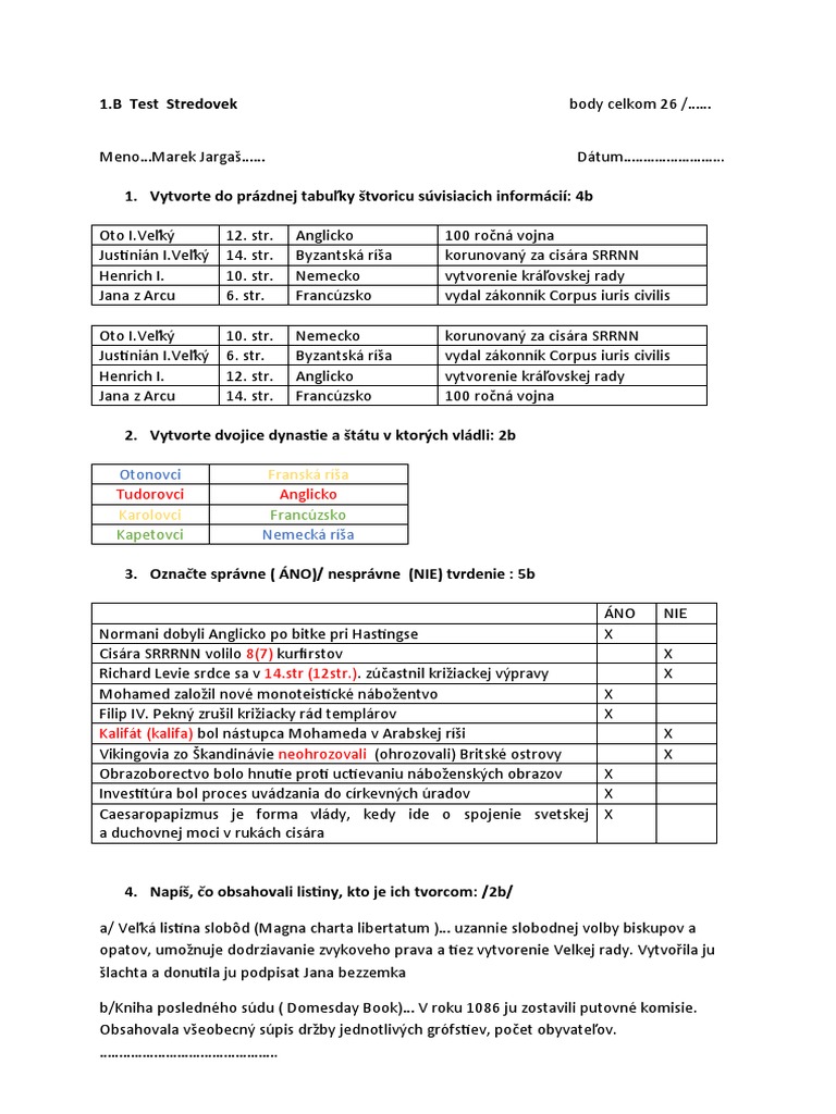 +1.B Test Stredovek | PDF