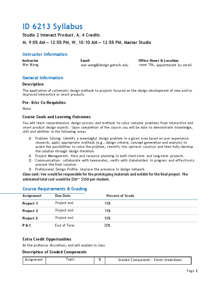 ID 6213 Syllabus: Studio 2 Interact Product | PDF | Academic Integrity ...