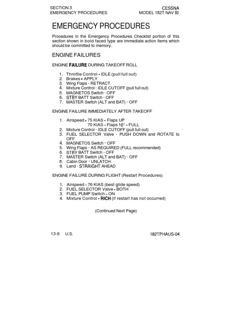 Cessna 182T NAV III Emergency Procedures | PDF | Flap (Aeronautics) | Brake