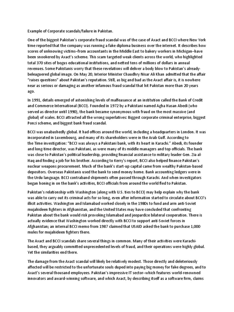 Example of Corporate Scandals | Download Free PDF | Pakistan