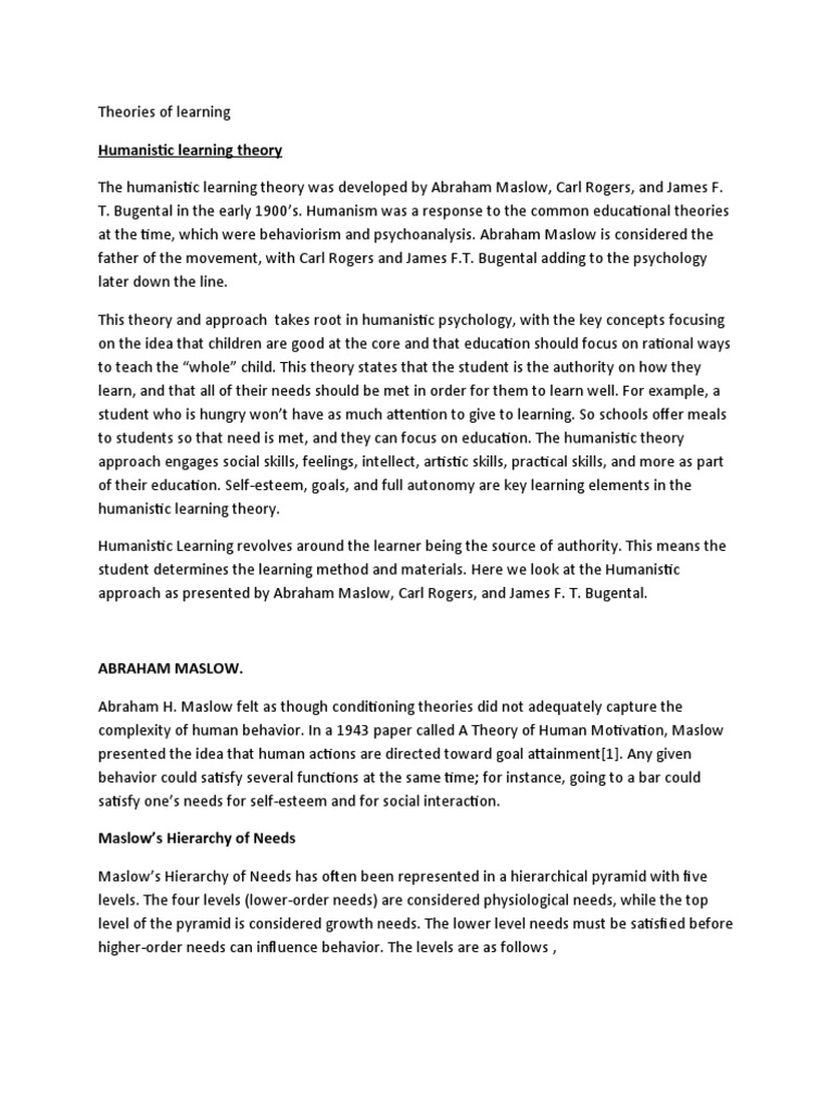 Humanistic Learning Theory Overview | PDF | Humanistic Psychology ...