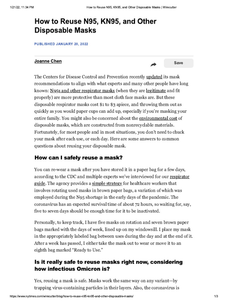 How To Reuse N95, KN95, and Other Disposable Masks - Wirecutter | PDF ...