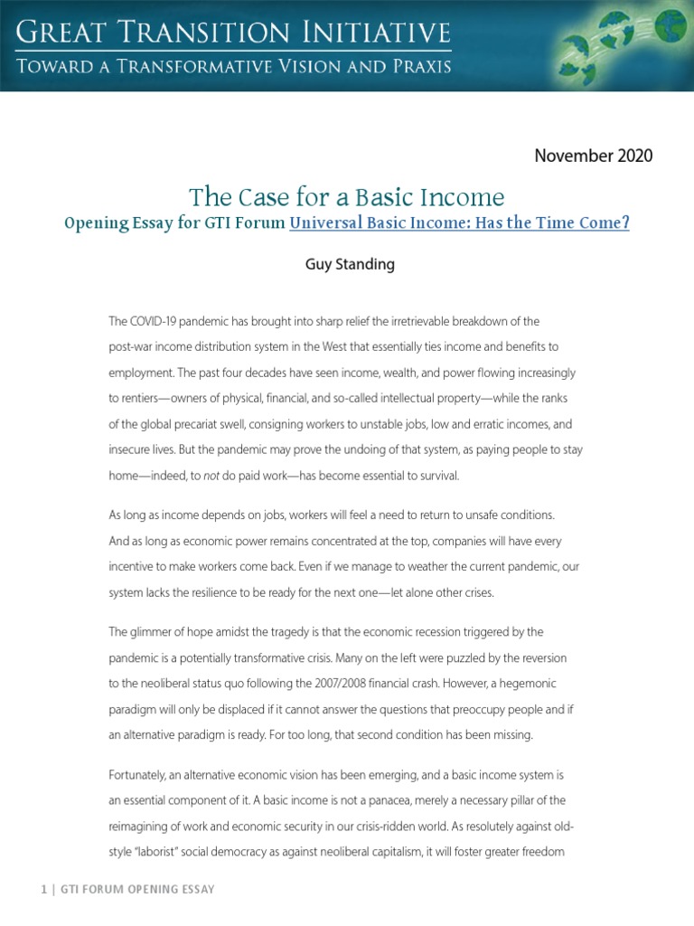 The Case For A Basic Income: Opening Essay For GTI Forum | Download ...
