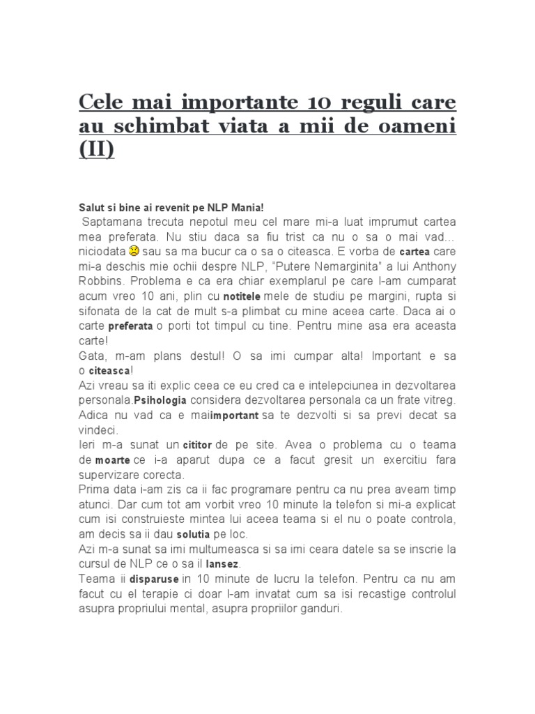 Cele Mai Importante 10 Reguli Care Au Schimbat Viata A Mii de Oameni | PDF