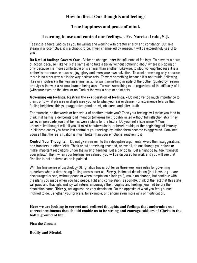 How To Direct Our Thoughts and Feelings | PDF | Feeling | Thought