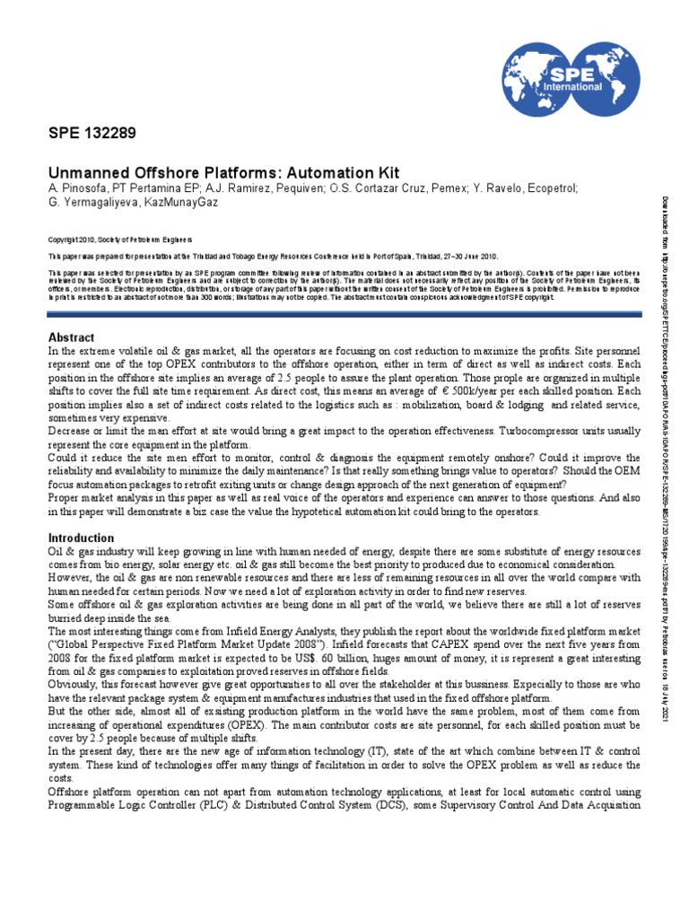 Unmanned Offshore Platforms Automation Kit | PDF | Scada | Programmable ...