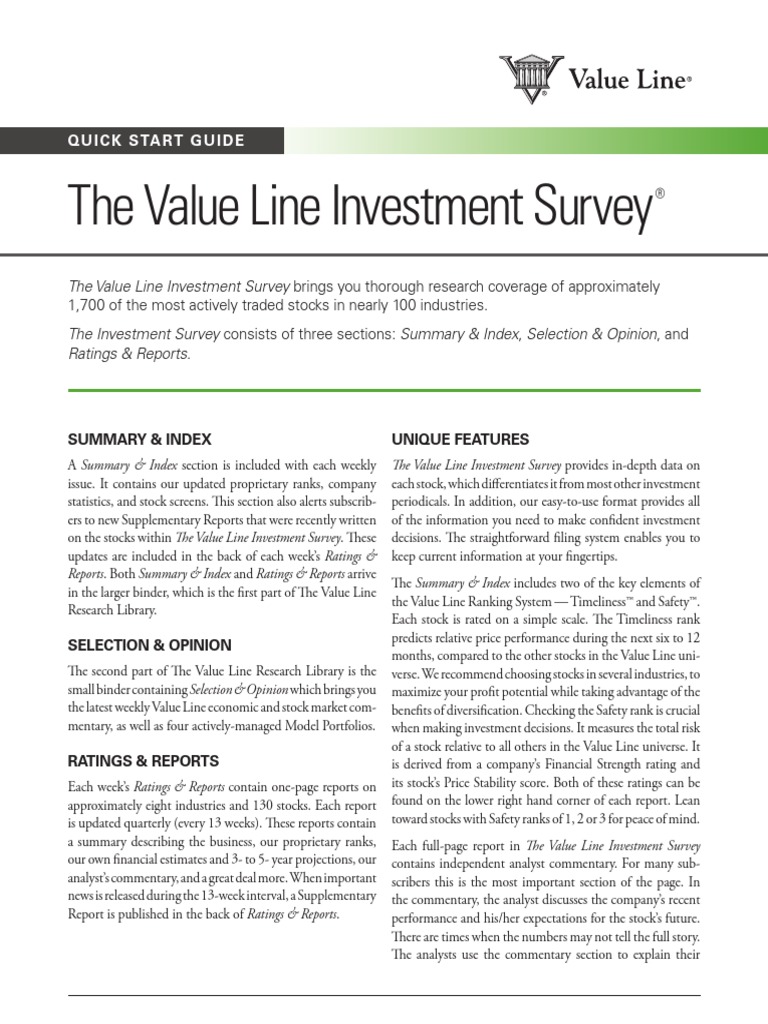 The Value Line Investment Survey: Quick Start Guide | PDF | Financial ...