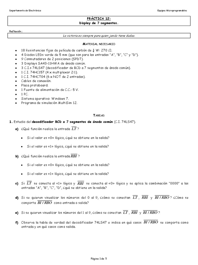 Práctica 12. Display de 7 Segmentos | PDF | Informática | Circuito ...