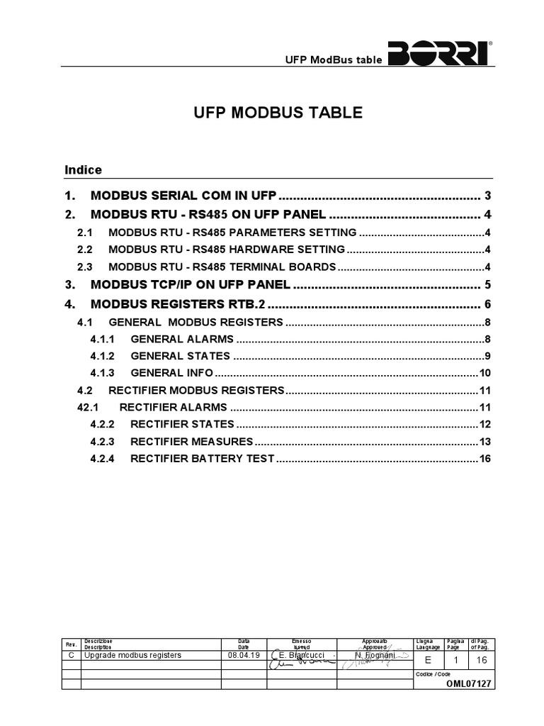 OML07127 - UFP ModBus Table | PDF | Transmission Control Protocol ...