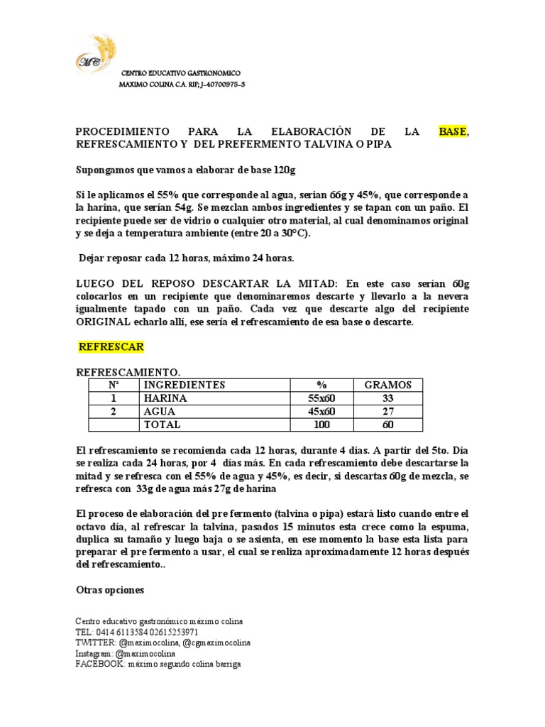 Formula para La Preparacion de La Talvina | PDF | Comida y bebida ...
