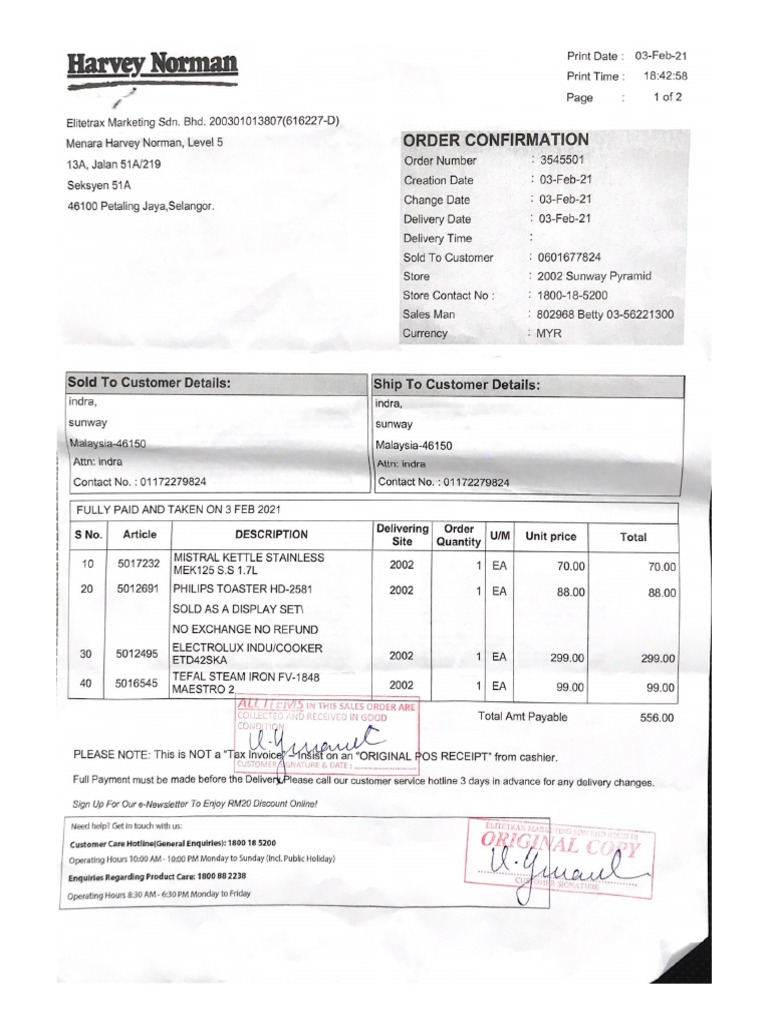 Harvey Norman Receipt | PDF