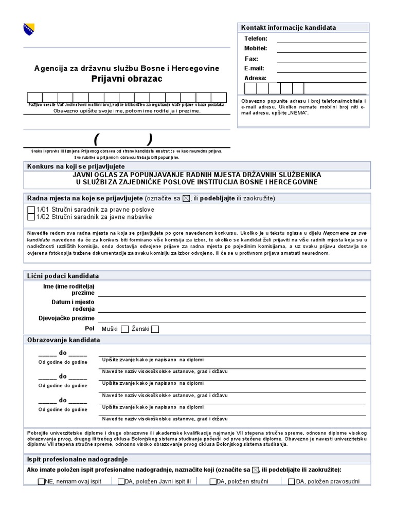 3.prijavni Obrazac Bs Novi | PDF