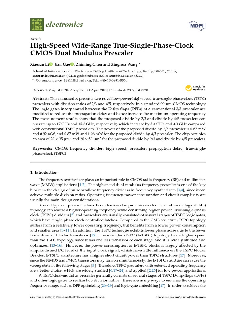 Electronics: High-Speed Wide-Range True-Single-Phase-Clock CMOS Dual ...
