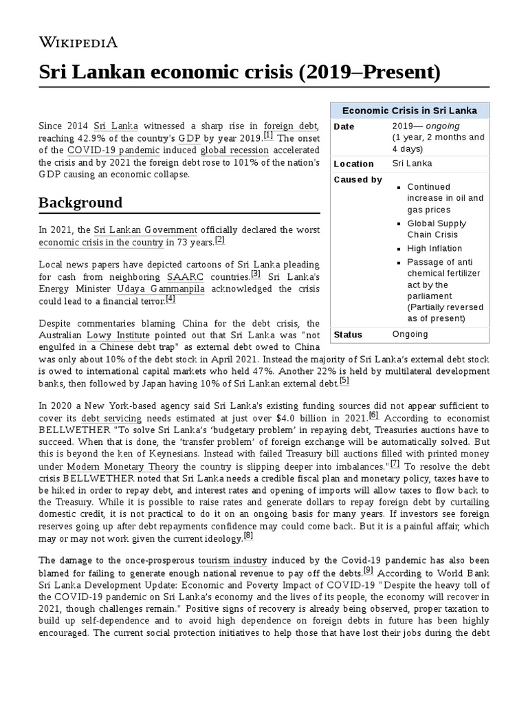Sri Lankan Economic Crisis (2019-Present) : Background | PDF | Taxes ...