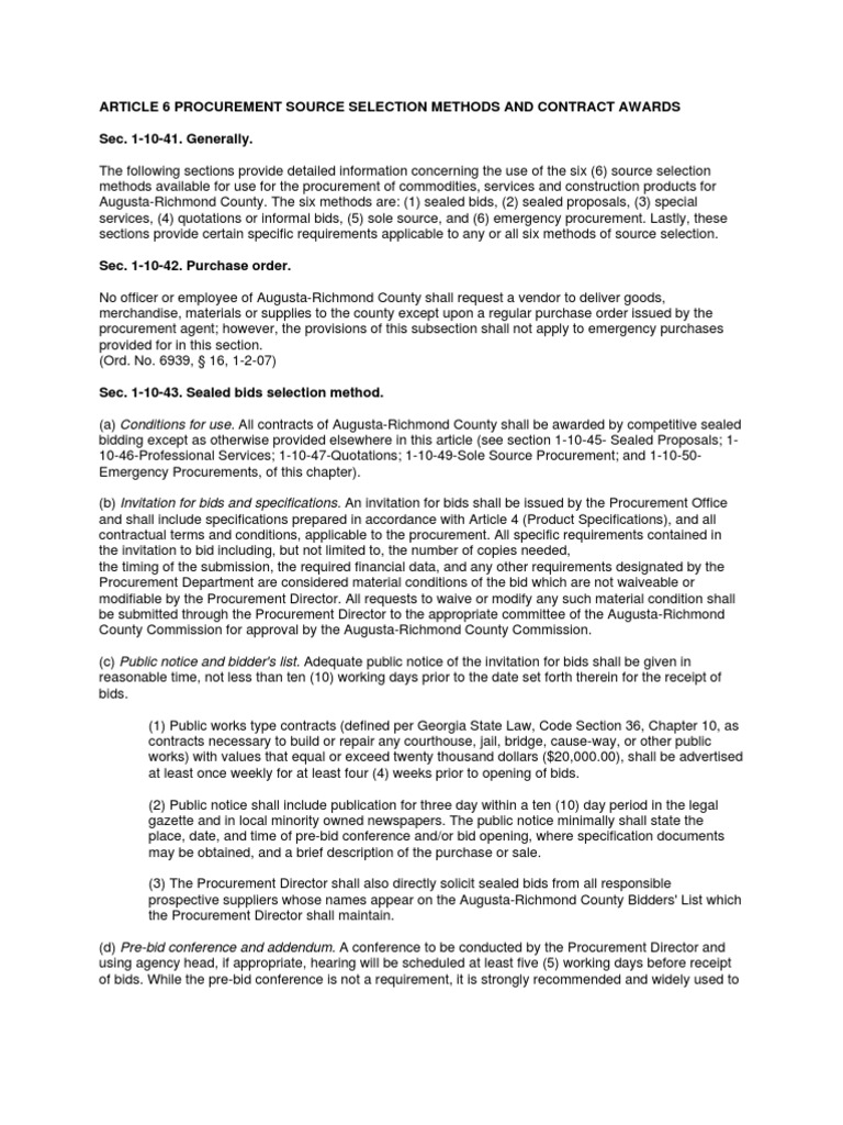 Article 6 - Procurement Source Selection Methods and Contract Awards ...