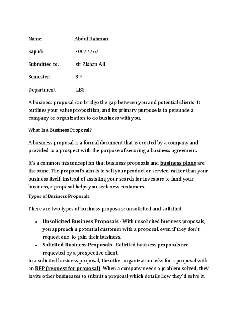 What Is A Business Proposal?: Unsolicited Business Proposals - With ...