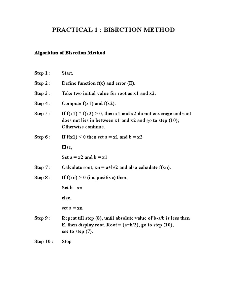 Practical 1: Bisection Method | PDF