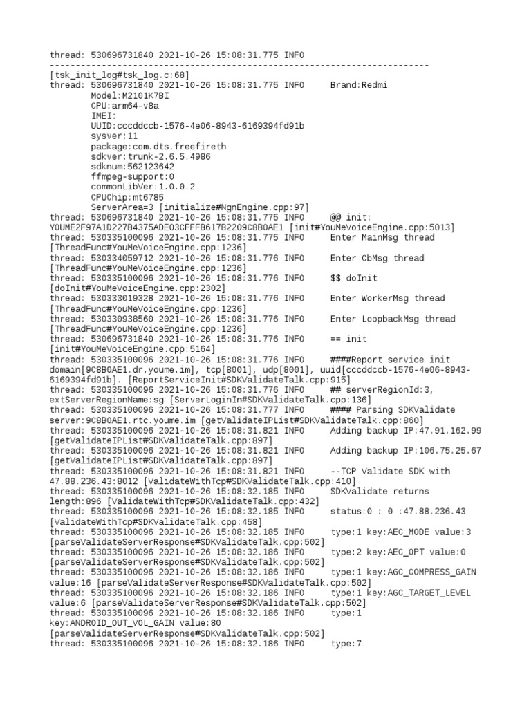 YouMe voice engine initialization log | PDF | Internet Architecture | Computer Standards