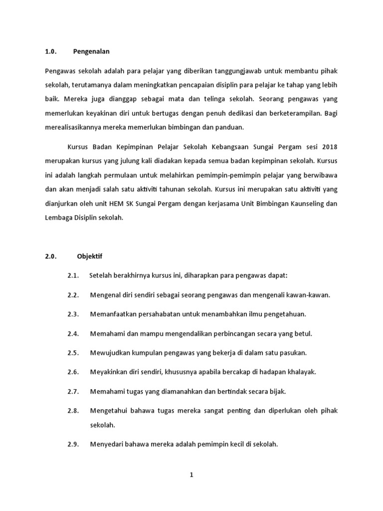 Kertas Kerja Kem Kepimpinan Pengawas Sekolah | PDF