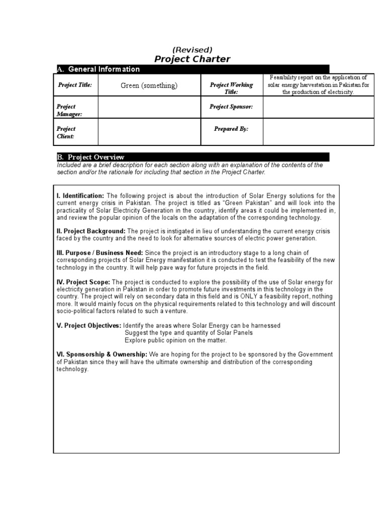 Project Charter | Solar Energy | Technology & Engineering
