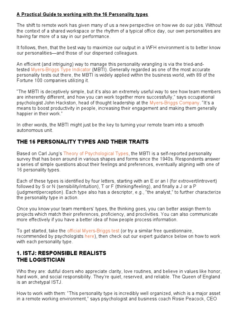 Myers-Briggs Type Indicator: The 16 Personality Types and Their Traits ...