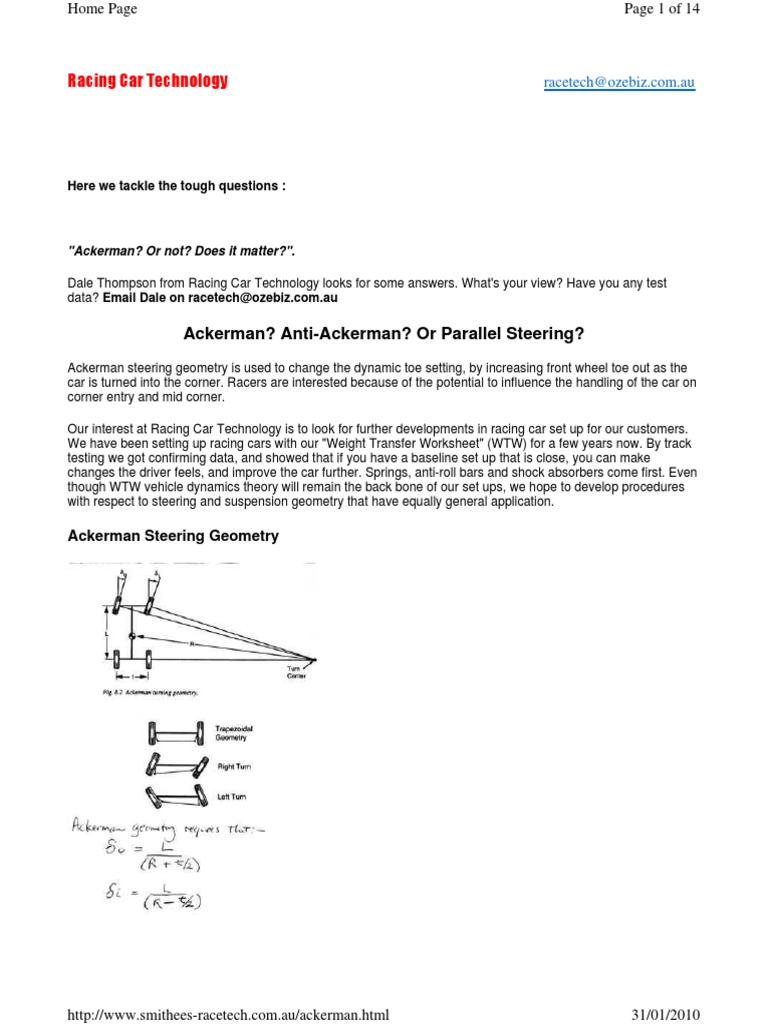 Racing Car Technology: Ackerman? Anti-Ackerman? or Parallel Steering ...