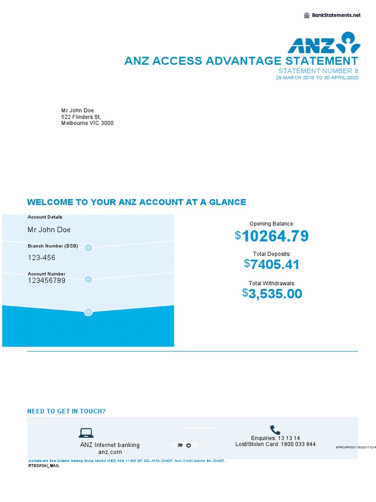 Anz Access Advantage Statement: Welcome To Your Anz Account at A Glance ...