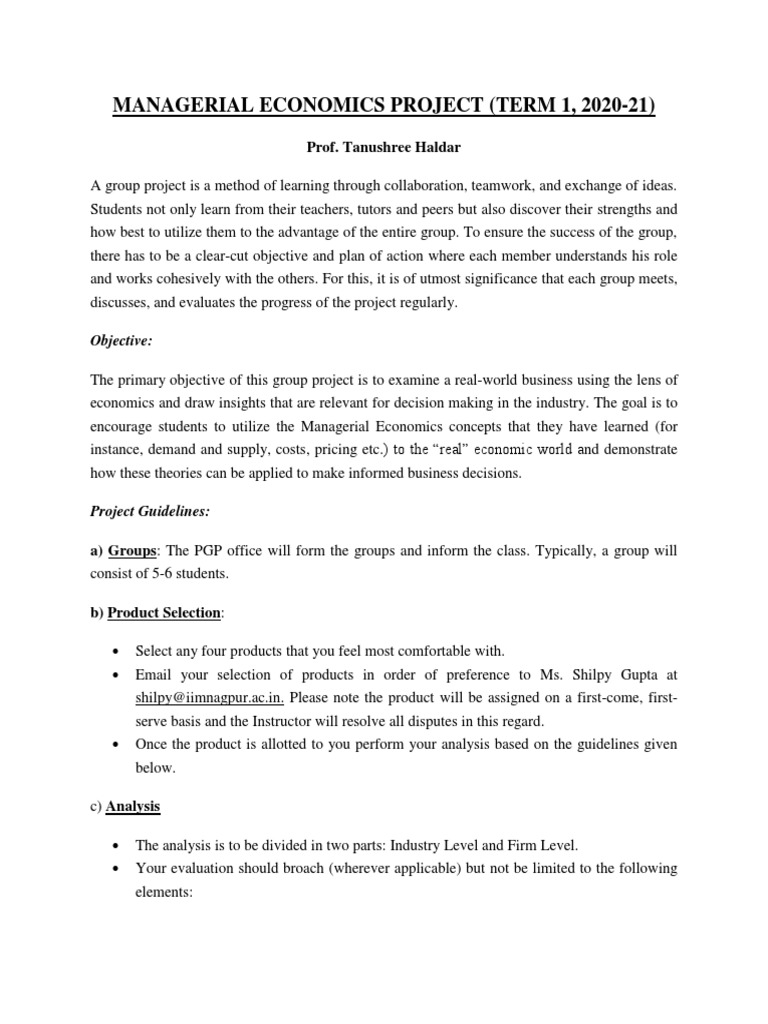 Managerial Economics Project (Term 1, 2020-21) : Prof. Tanushree Haldar ...