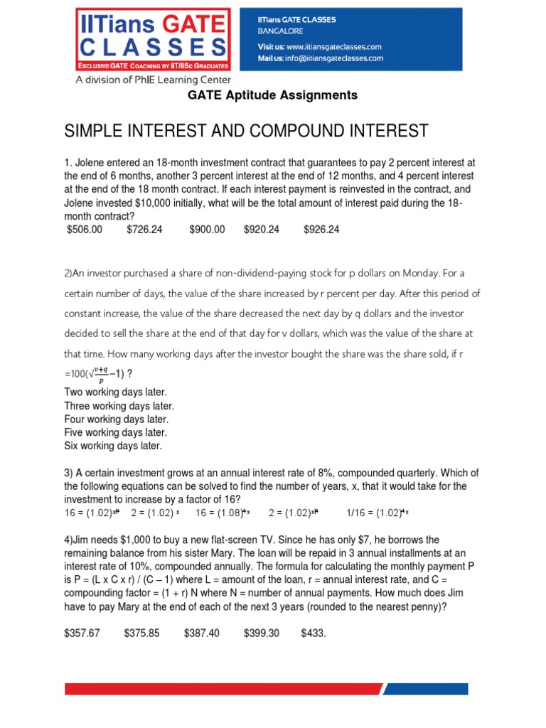 Aptitude Basic Mathematics Practice Questions | PDF | Interest | Loans