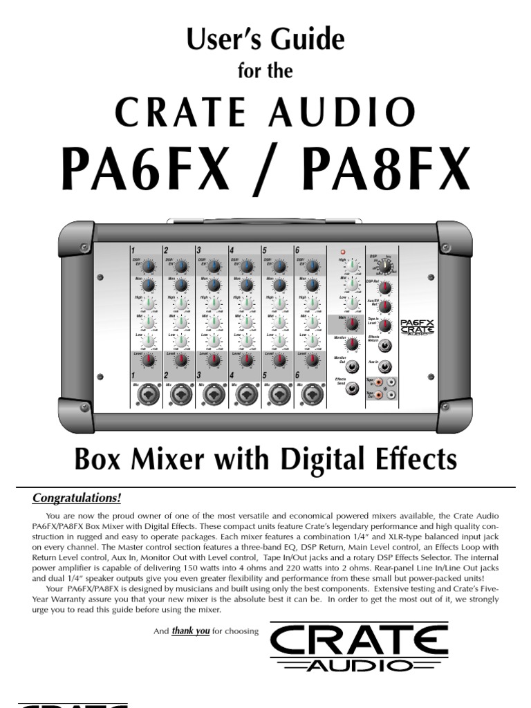 Crate PA-6 Manual | PDF | Sound Production | Telecommunications Engineering